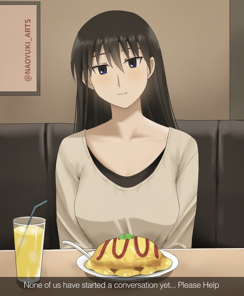 Safebooru - 1girl absurdly long hair azumanga daioh black eyes black hair food head tilt highres ...