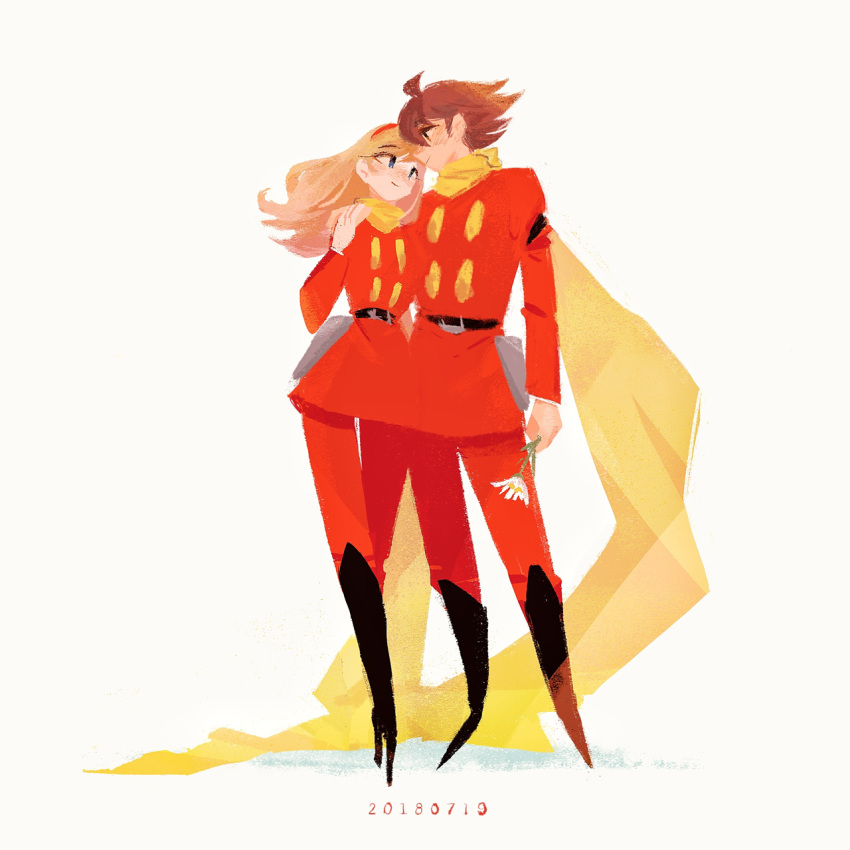 Safebooru - 1boy 1girl ahoge black boots blonde hair blue eyes blush boots brown eyes brown hair ...