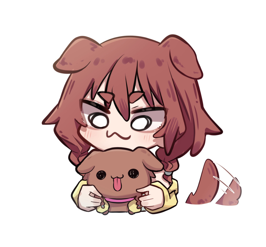 Safebooru - . . 2girls :3 animal ears braid brown hair closed mouth dog ...