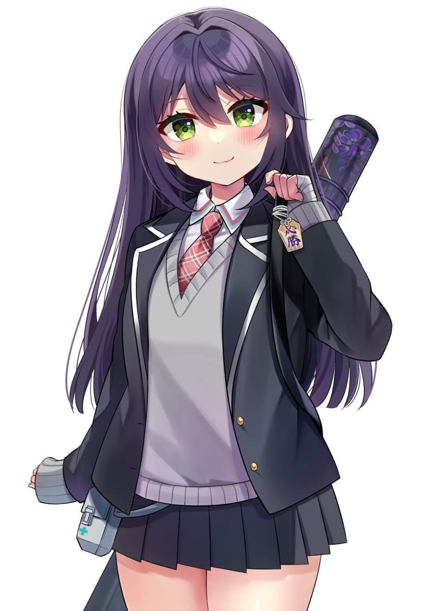 Safebooru - 1girl absurdres bandaged hand bandages black jacket black skirt blazer blush closed ...