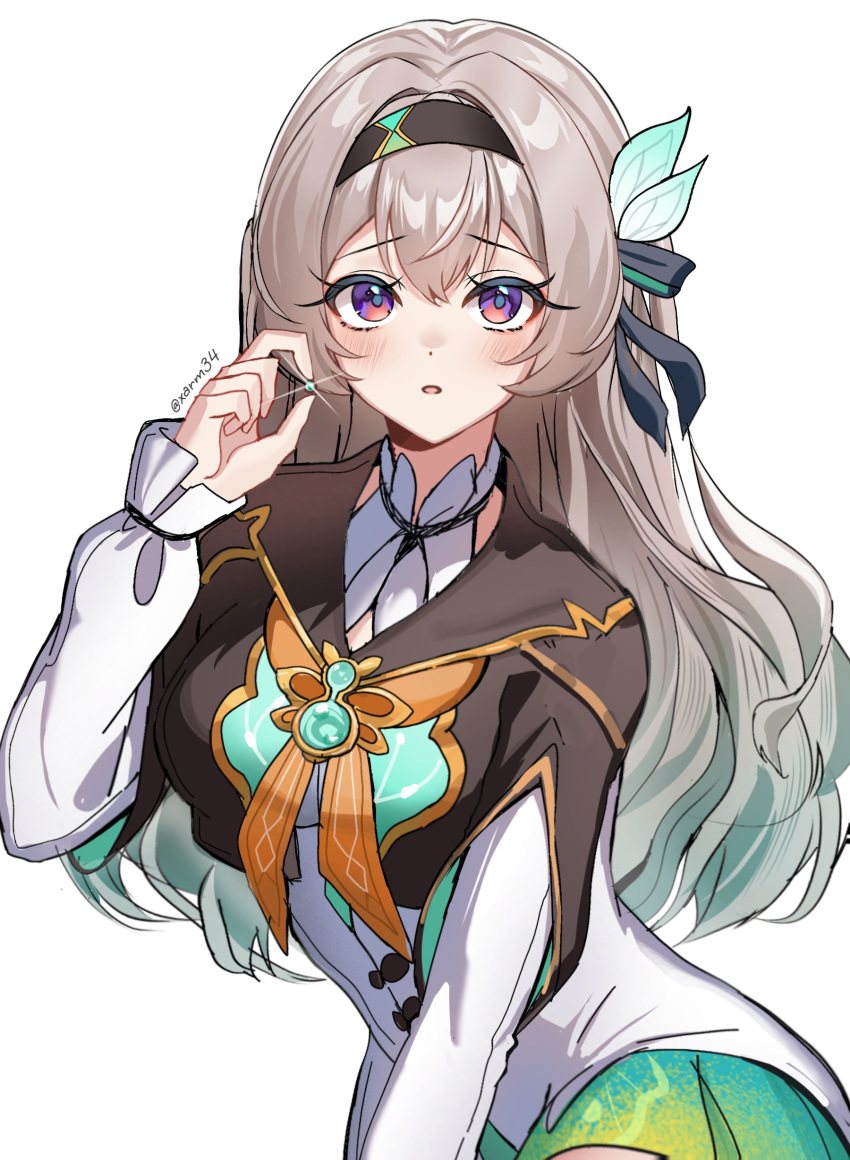 Safebooru - 1girl :o absurdres black hairband blue pupils blush collared dress cropped jacket ...