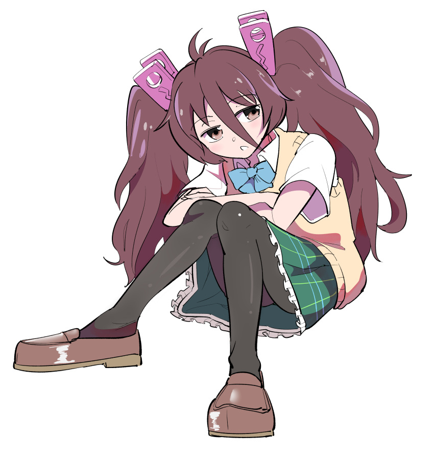 Safebooru - 1girl absurdres battle girl high school black pantyhose blue bow bow brown eyes ...