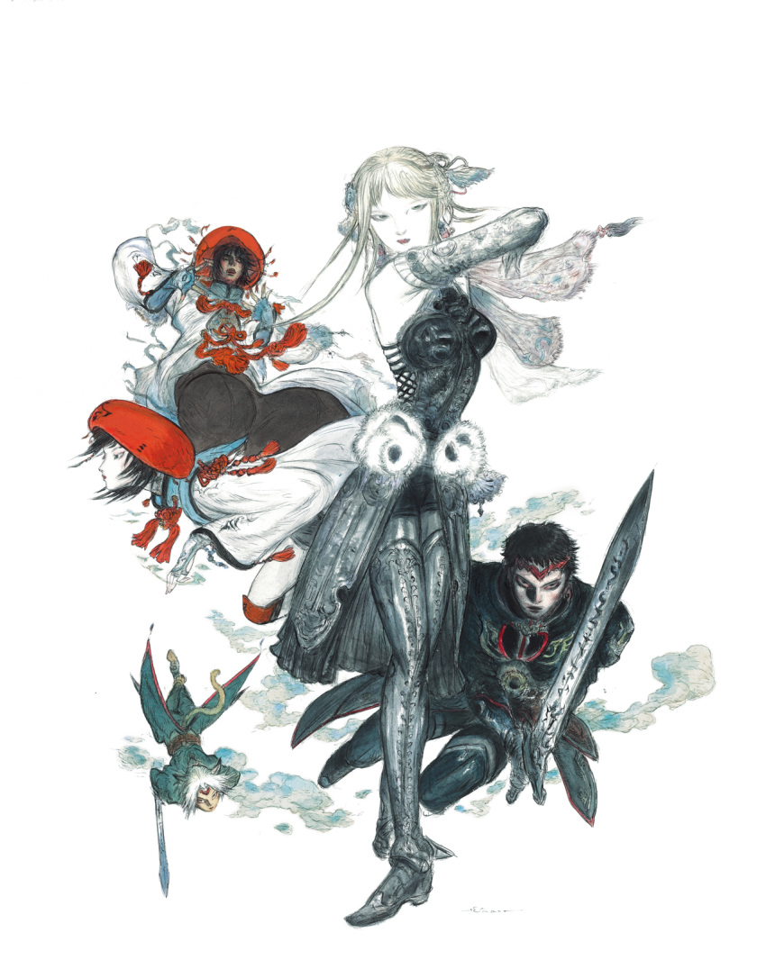 Safebooru - 2boys 3girls adventurer (ff11) amano yoshitaka animal ears ...