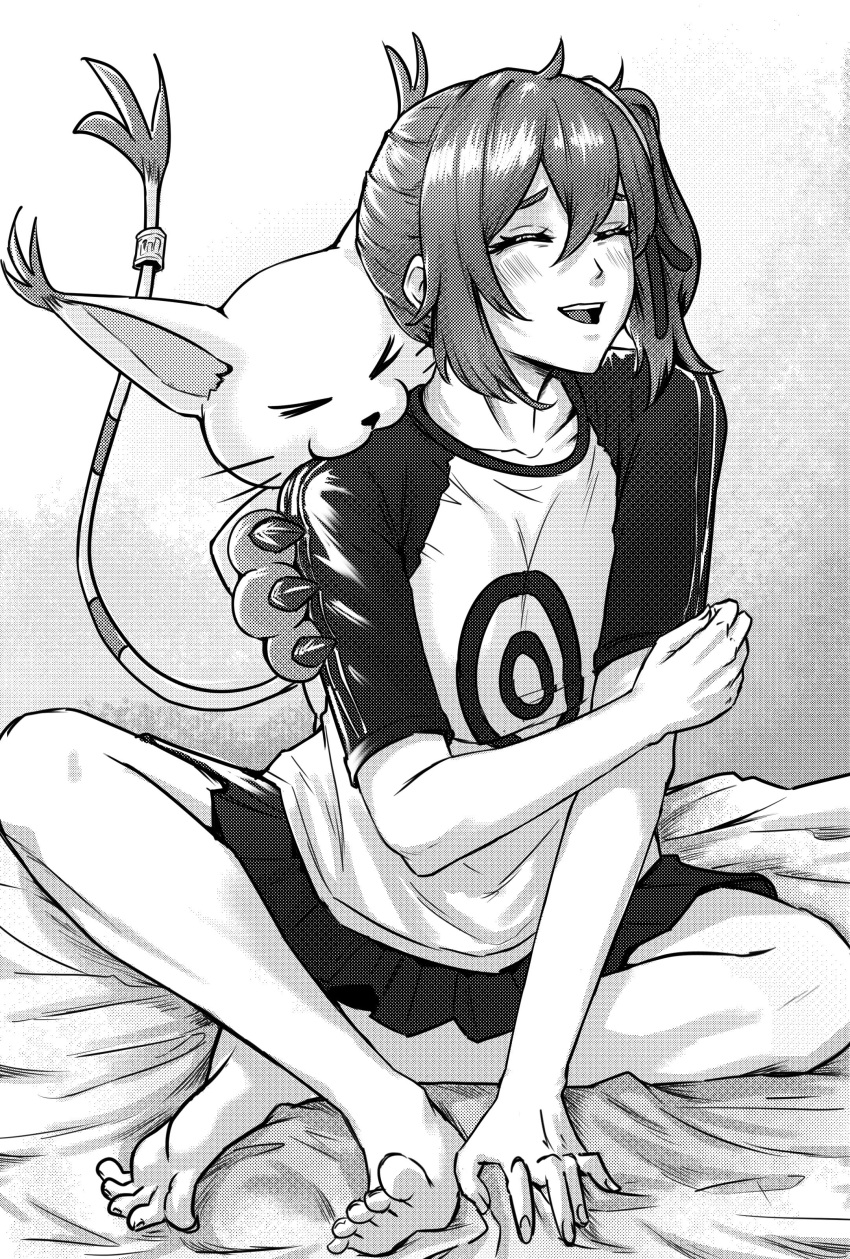 Safebooru - 1girl absurdres aiba ami barefoot biting shoulder blush cat closed eyes commission ...