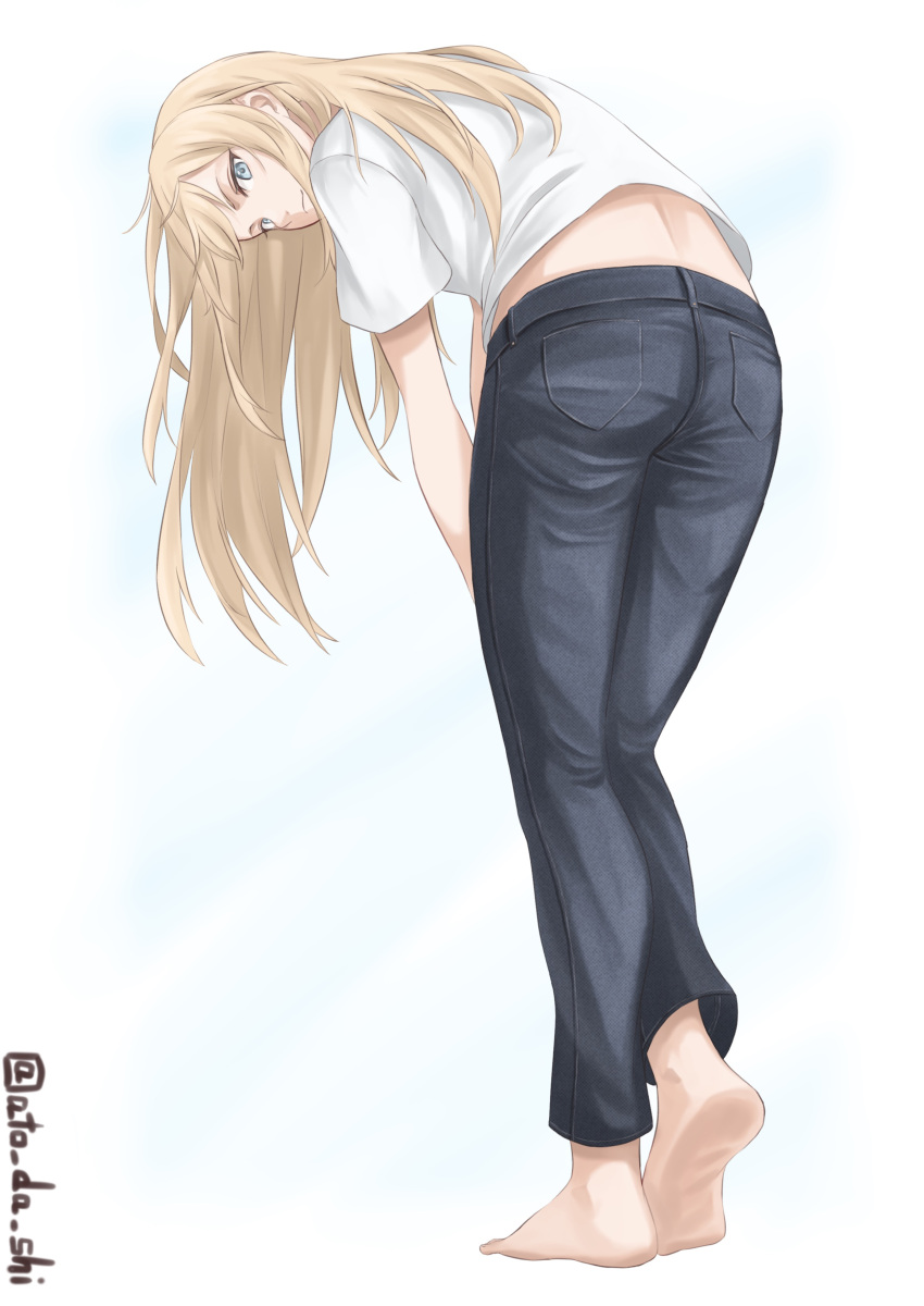 Safebooru - 1girl absurdres alternate costume atodashi barefoot bent over bismarck (kancolle ...