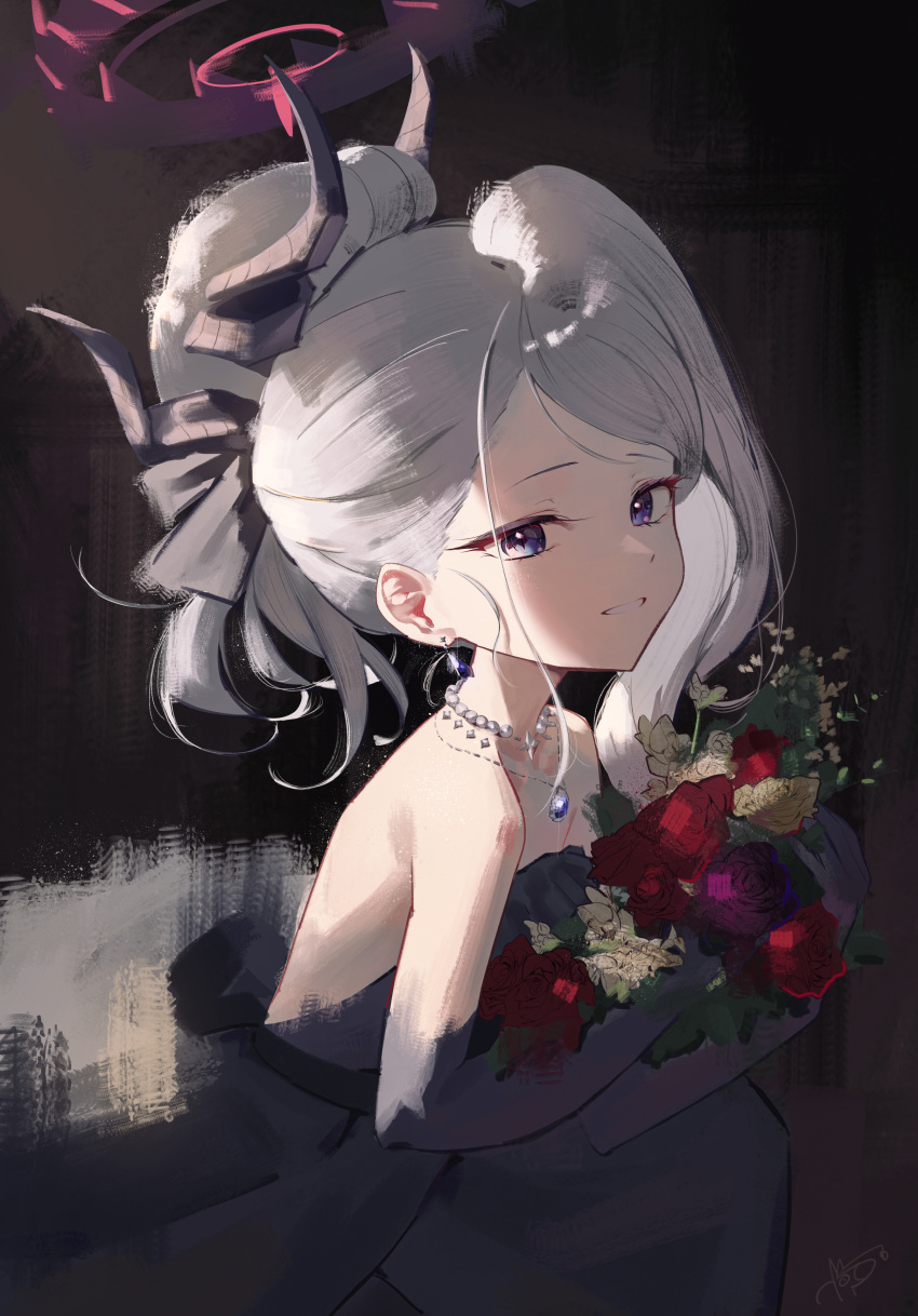 Safebooru - 1girl absurdres bare shoulders bead necklace beads blue archive blush curtained hair ...