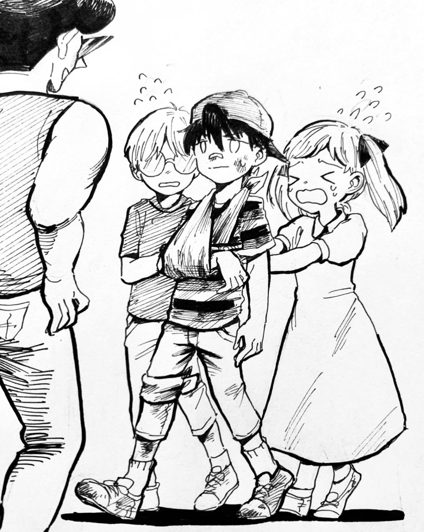 Safebooru - 1girl 3boys a 10sun ana (mother) bandaid bandaid on face bandaid on nose baseball ...