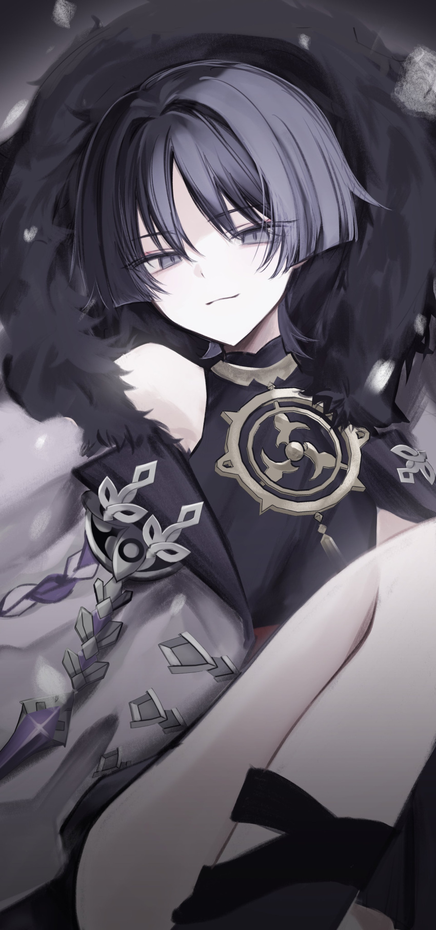 Safebooru - 1boy 6to9c absurdres aiguillette bishounen black hair black shirt blunt ends closed ...