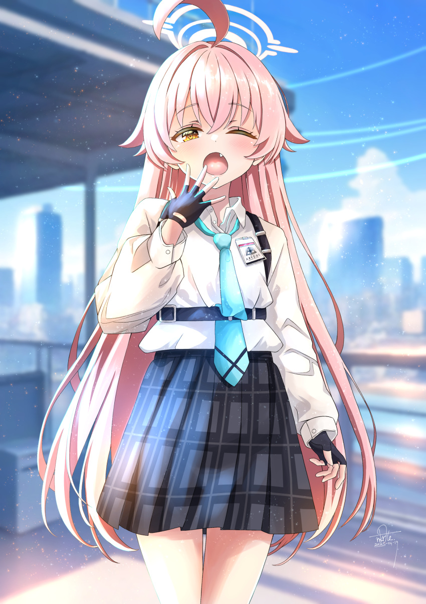 Safebooru - 1girl ;d ahoge black gloves black skirt blue archive blue ...