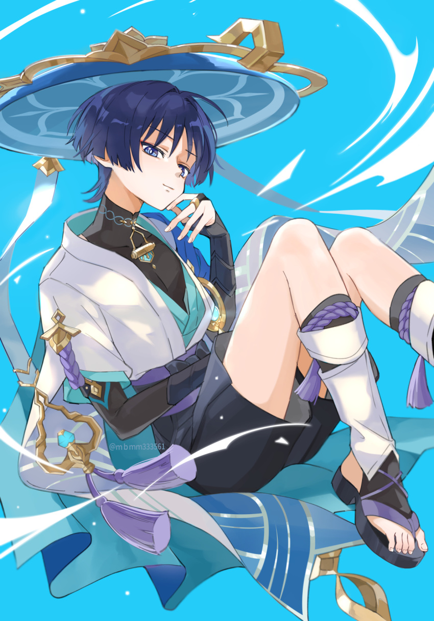 Safebooru - 1boy aqua kimono aqua sleeves armor belt black belt black bodysuit black bow black ...