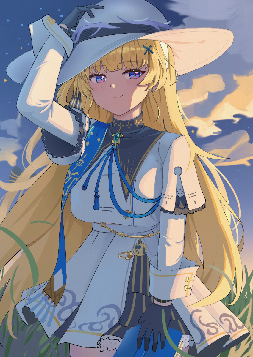 Safebooru - 1girl absurdres arm up black collar black gloves black ribbon blue rope blue sash ...