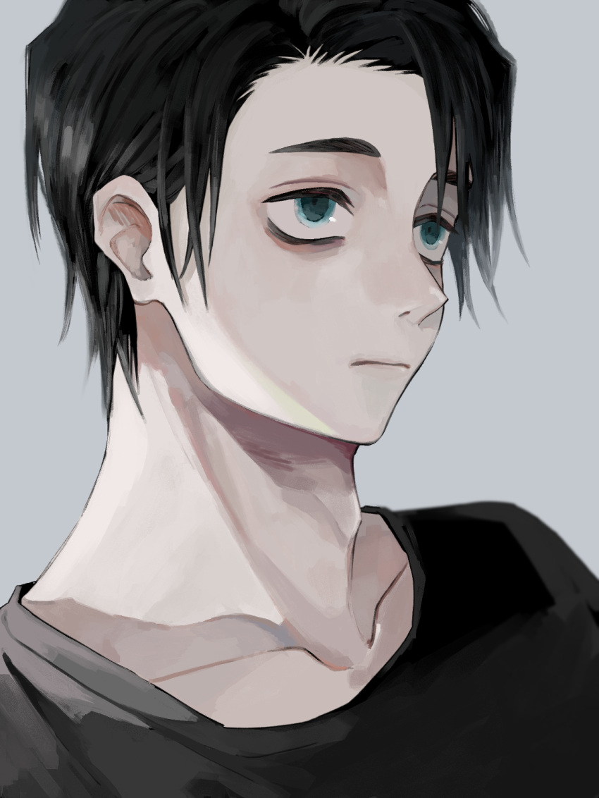Safebooru - 1boy bags under eyes black hair black shirt blue eyes closed mouth collarbone ...