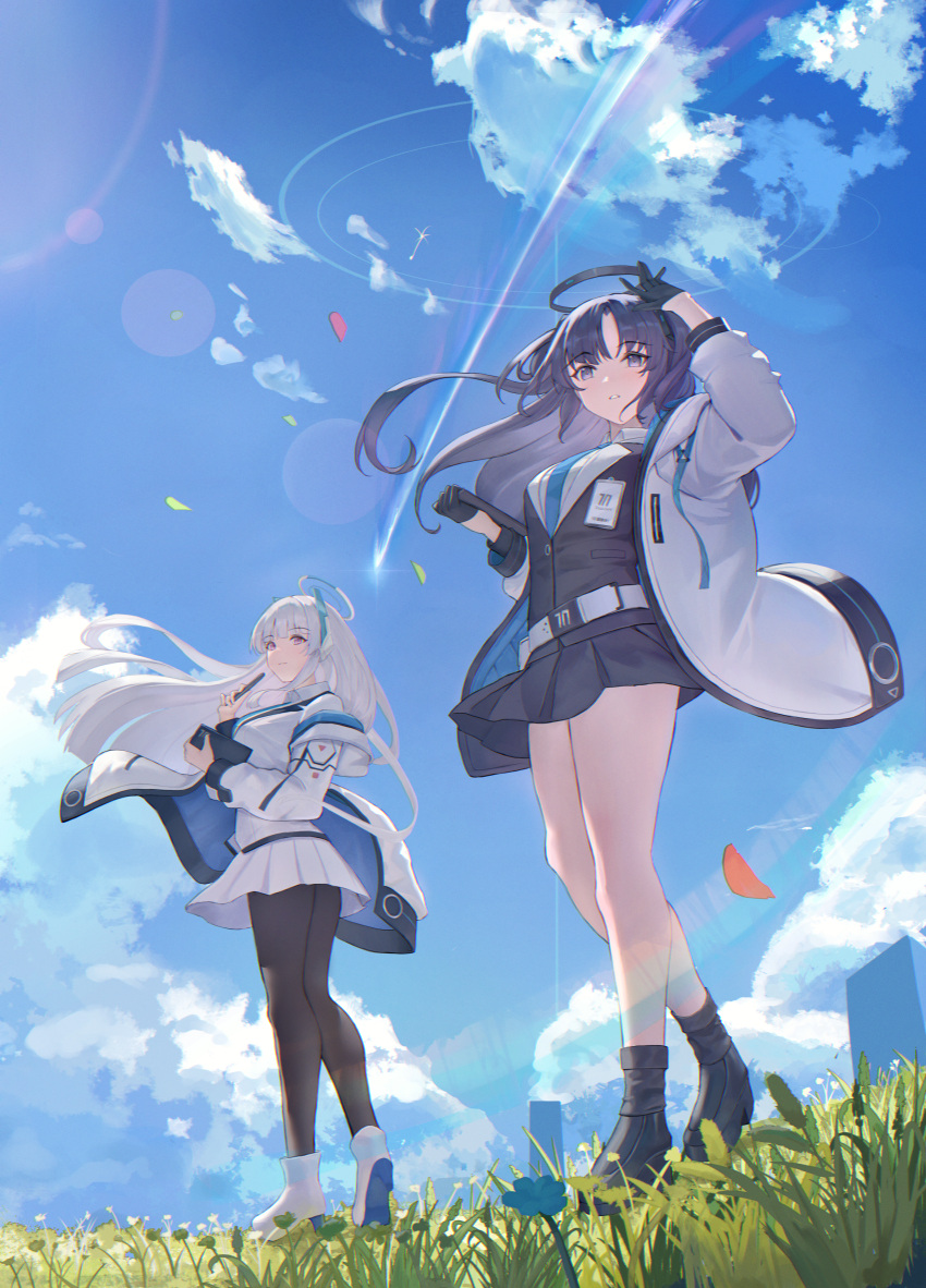 Safebooru - 2girls absurdres black gloves black pantyhose black skirt ...