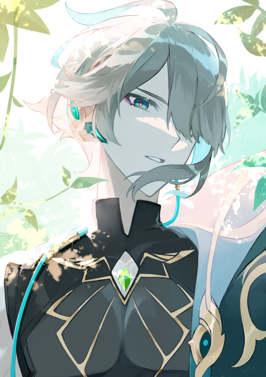 Safebooru - 1boy absurdres ahoge alhaitham (genshin impact) asymmetrical sidelocks black shirt ...