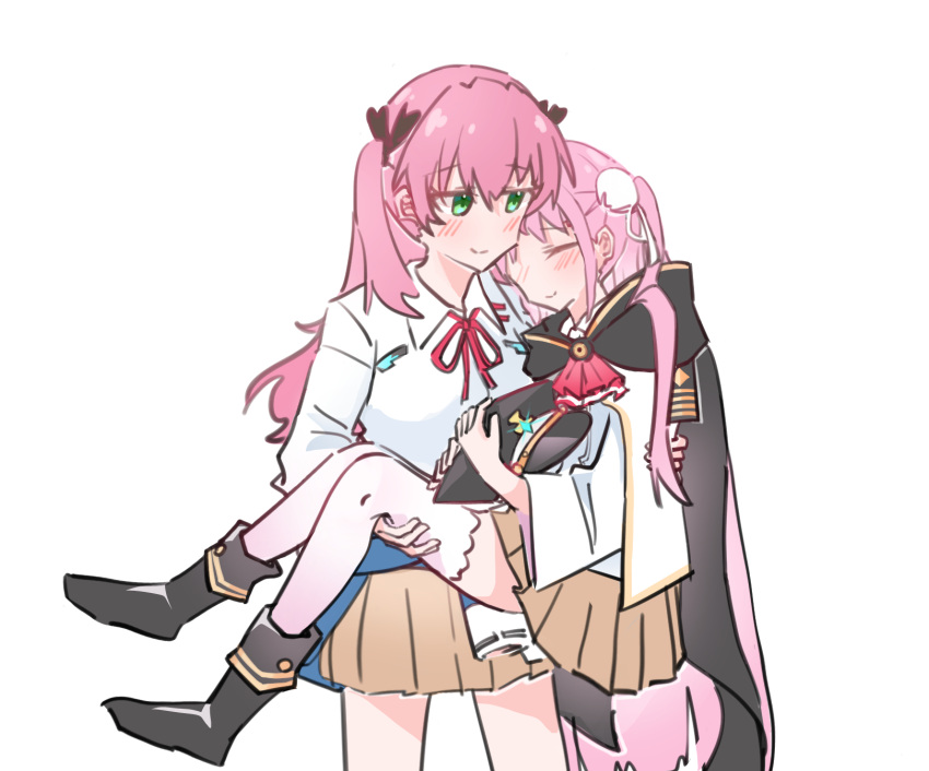 Safebooru - 2girls aikawa megumi boots breasts carrying carrying person clothes around waist ...