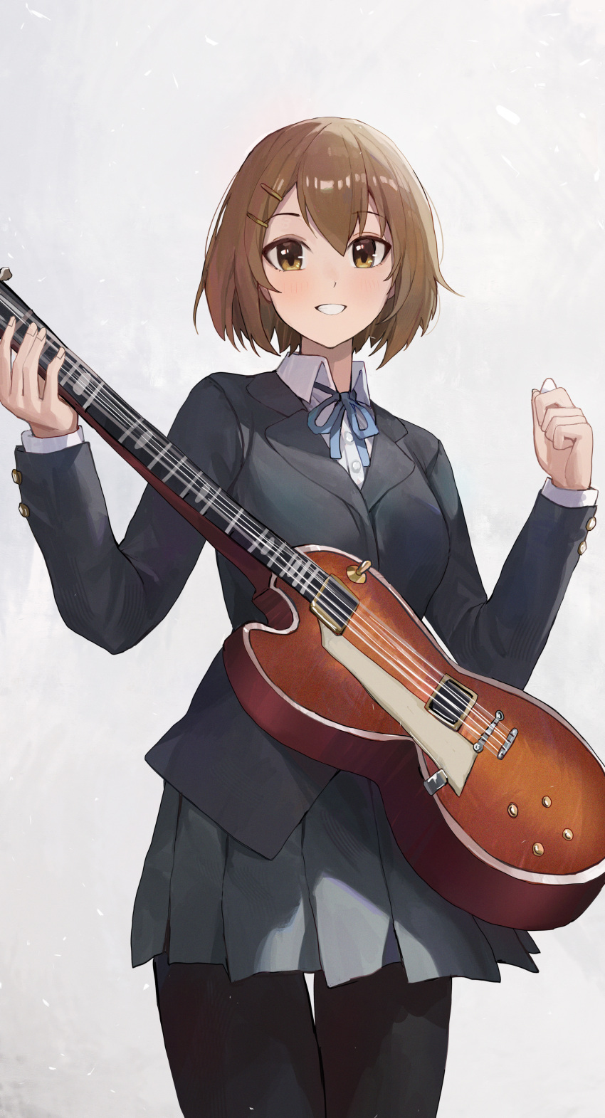 Safebooru - 1girl absurdres black pantyhose blue ribbon brown eyes brown hair gradient ...