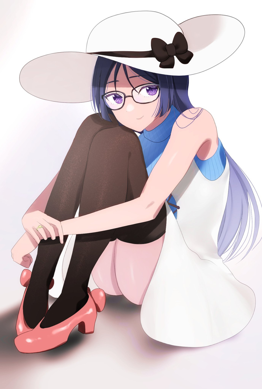 Safebooru - 1girl alice gear aegis black-framed eyewear black thighhighs blue hair calico ts ...
