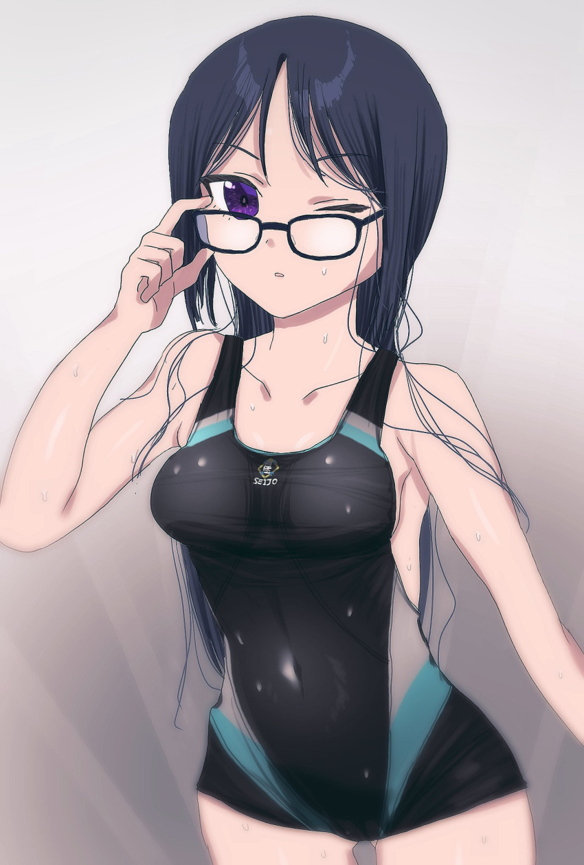Safebooru - 1girl alice gear aegis black-framed eyewear blue hair calico ts glasses highres long ...