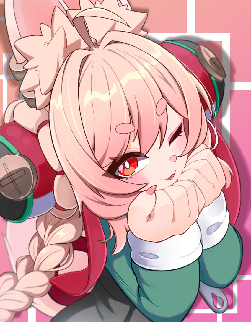 Safebooru - 1girl :3 animal ear fluff animal ears blonde hair blush braid fingernails from side ...