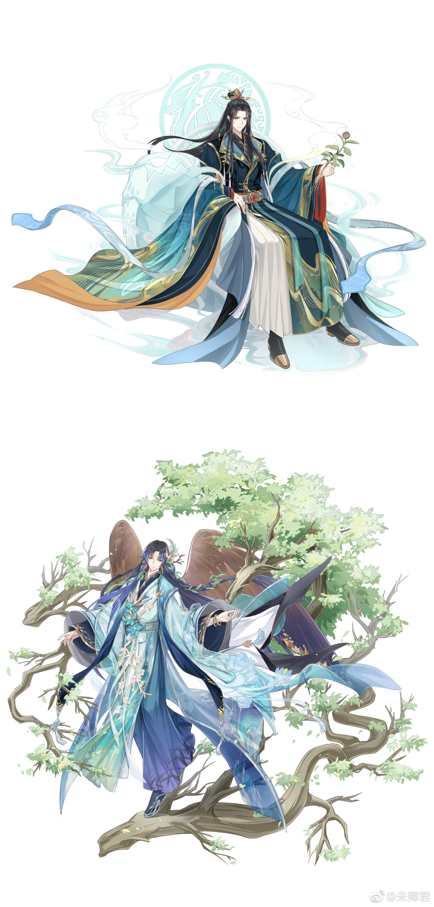 Safebooru - 2boys absurdres alternate costume aqua robe aqua sash ...