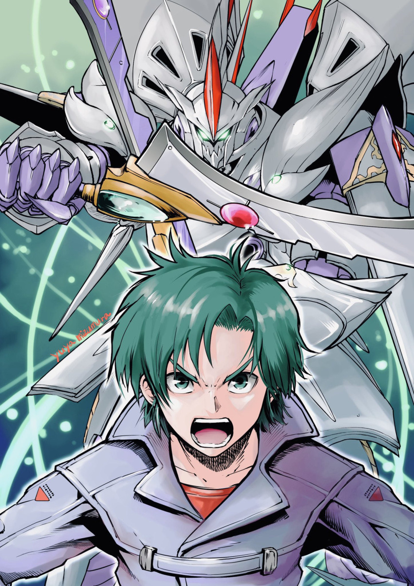 Safebooru - 1boy artist name cybuster glowing glowing eyes green eyes ...