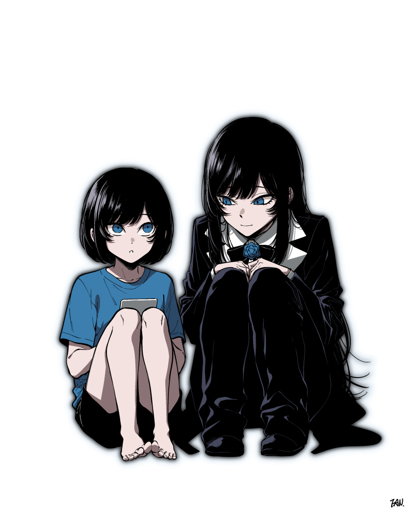 Safebooru - 2girls absurdres ado (utaite) barefoot black hair blue eyes chando (ado) f.w.zholic ...