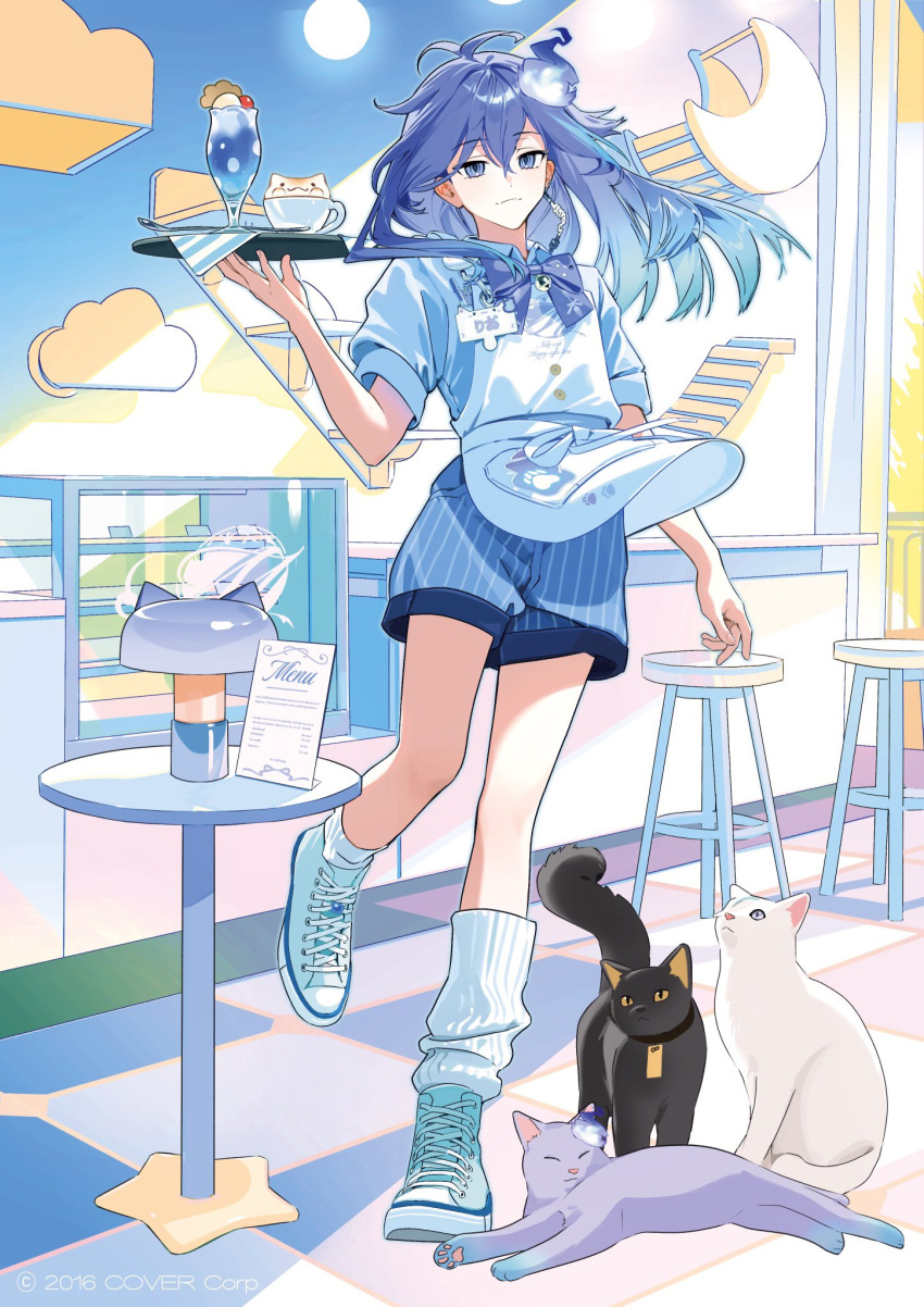 Safebooru - 1boy :3 alternate costume animalization antenna hair apron aqua shoes arm at side ...