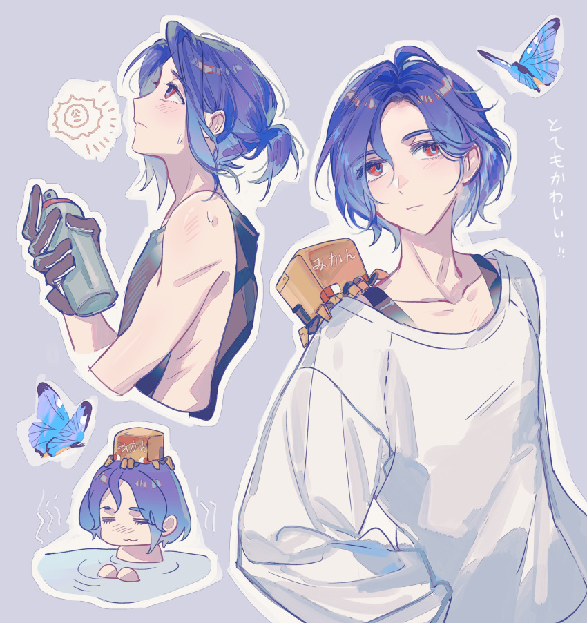 Safebooru - 1boy :3 absurdres bathing blue hair bug butterfly chibi ...