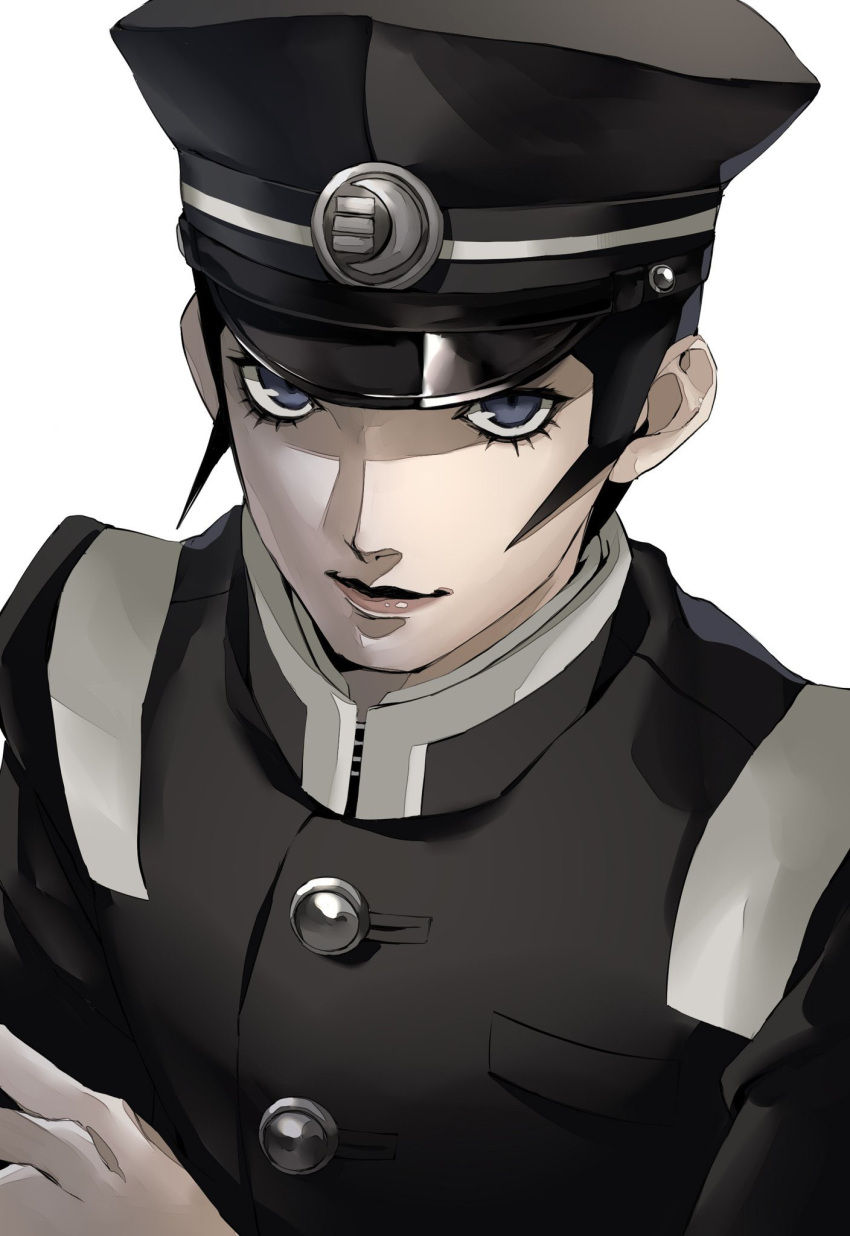 Safebooru - 1boy black hair black hat black lips blue eyes devil ...