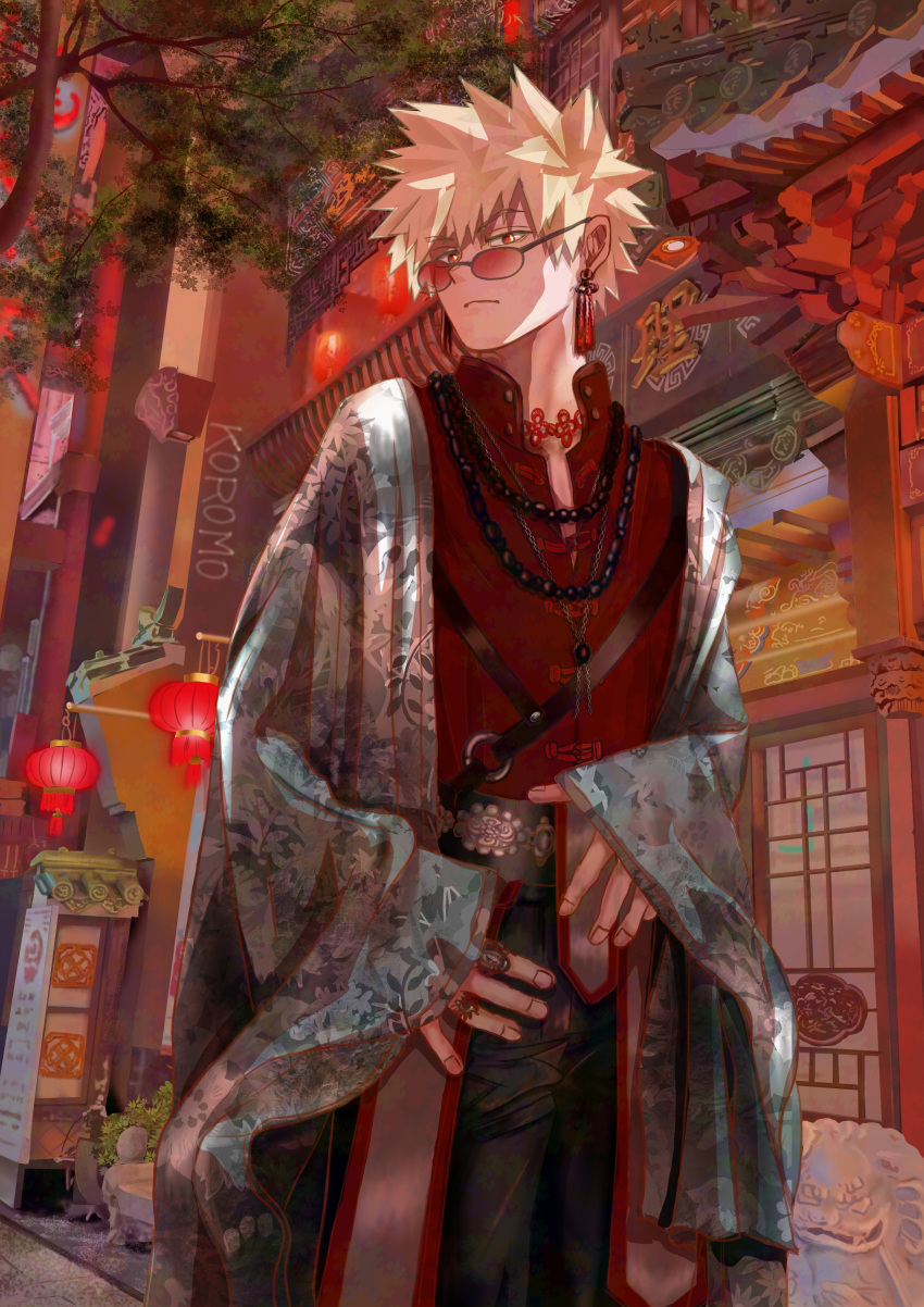 Safebooru - 1boy absurdres alternate costume bakugou katsuki black-framed eyewear black pants ...