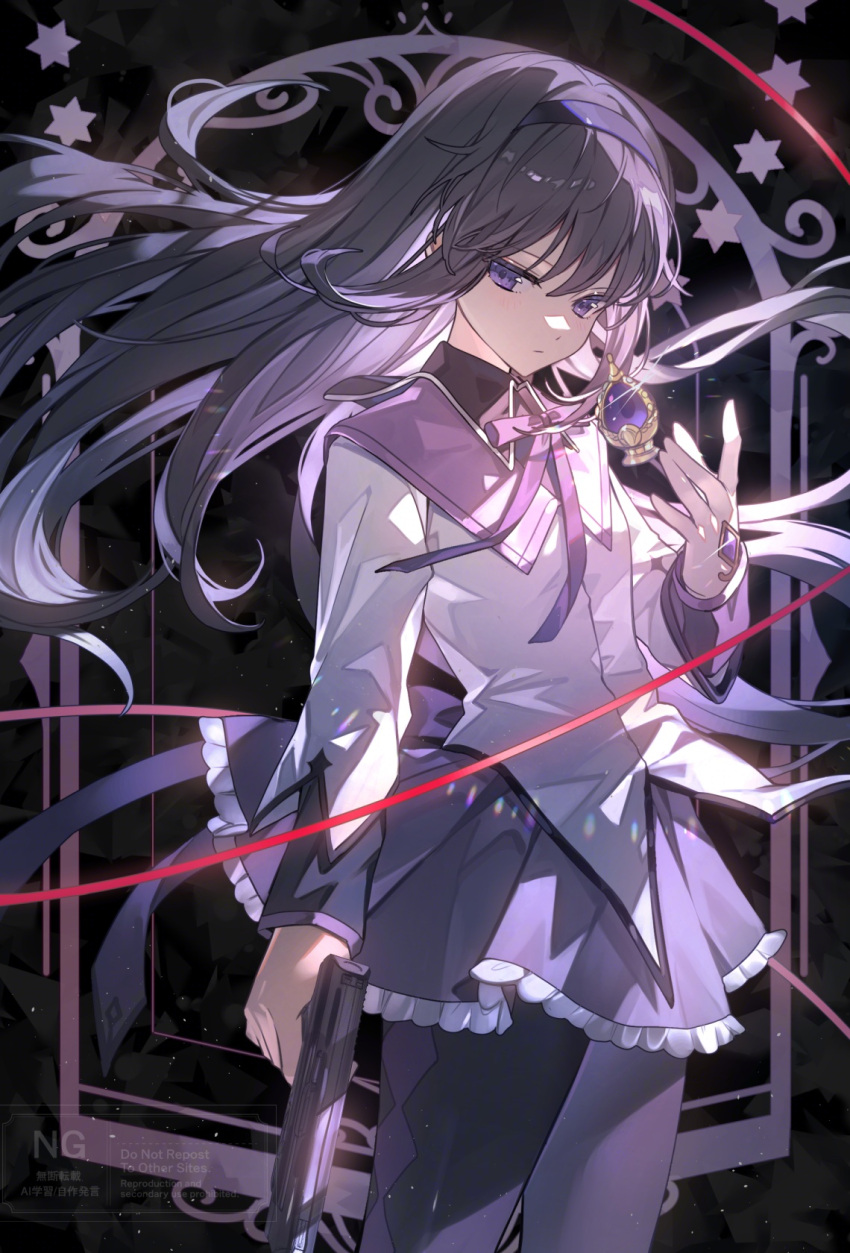 Safebooru - 1girl akemi homura black hair black pantyhose gun hair ...