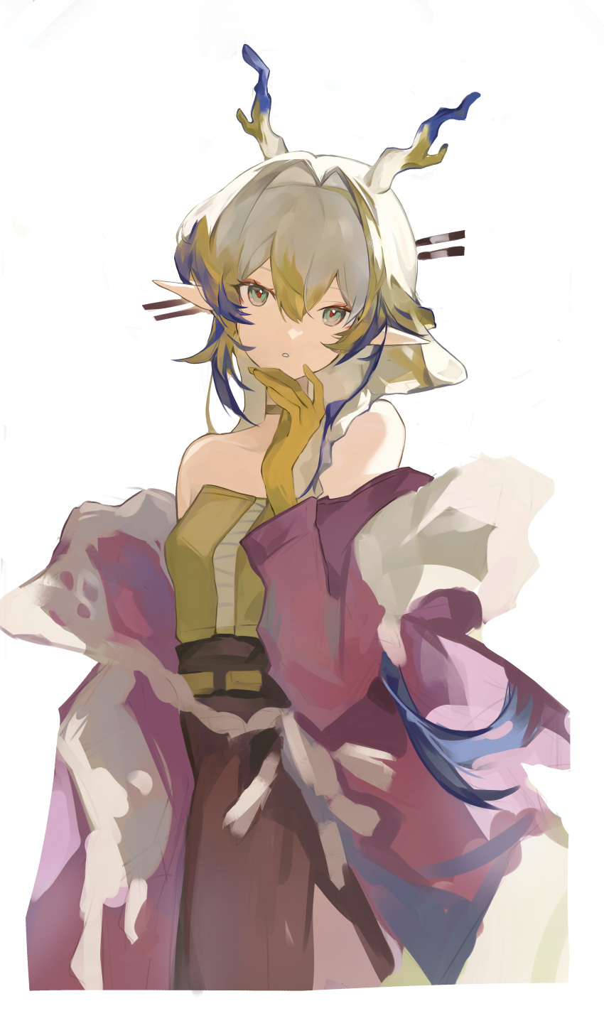 Safebooru - 1girl absurdres arknights bare shoulders blonde hair blue hair breasts brown skirt ...