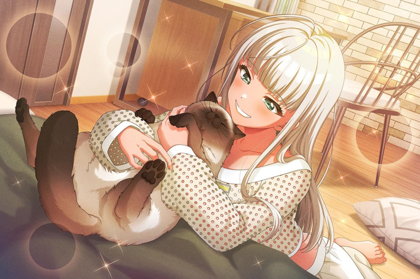 Safebooru - d4dj dress green eyes long hair matsuyama dalia smile white hair | 5708468