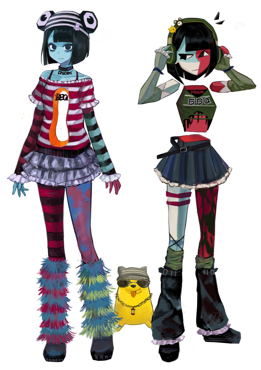 Safebooru - alternate costume belt black hair blue skin blunt bangs ...