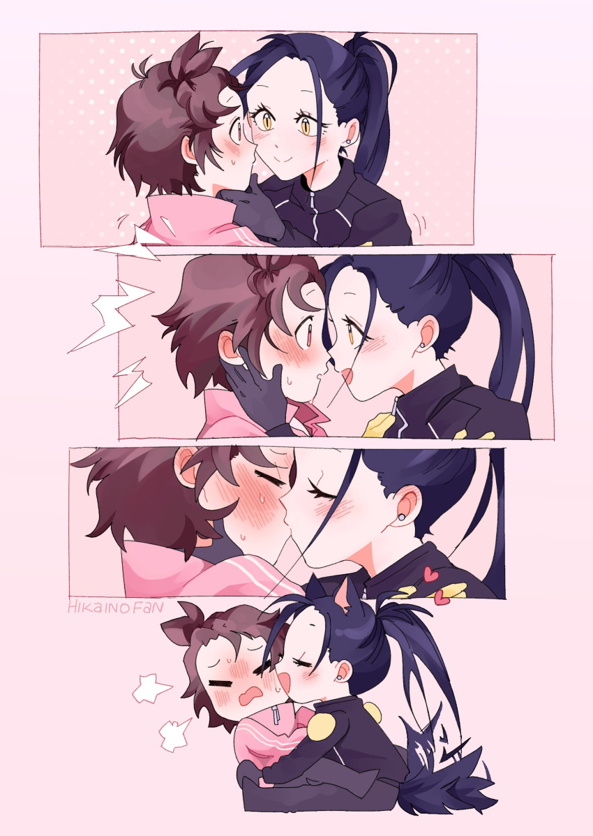 Safebooru - 2girls absurdres animal ears black gloves black hair black jacket blush brown eyes ...