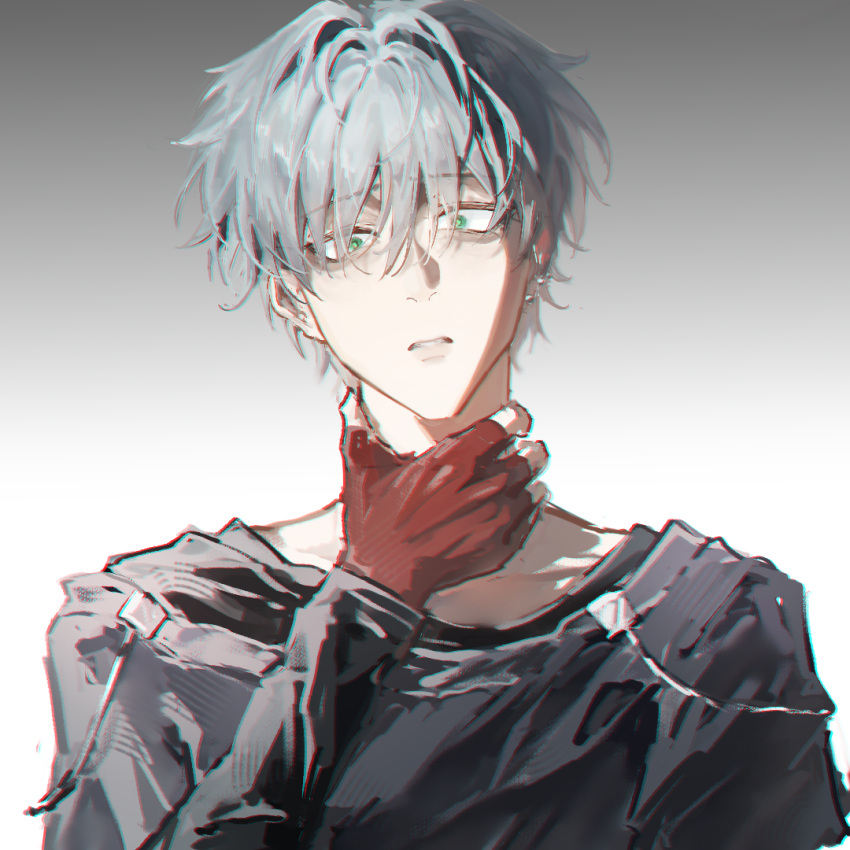 Safebooru - 1boy alien stage black shirt chinese commentary commentary fingerless gloves gloves ...