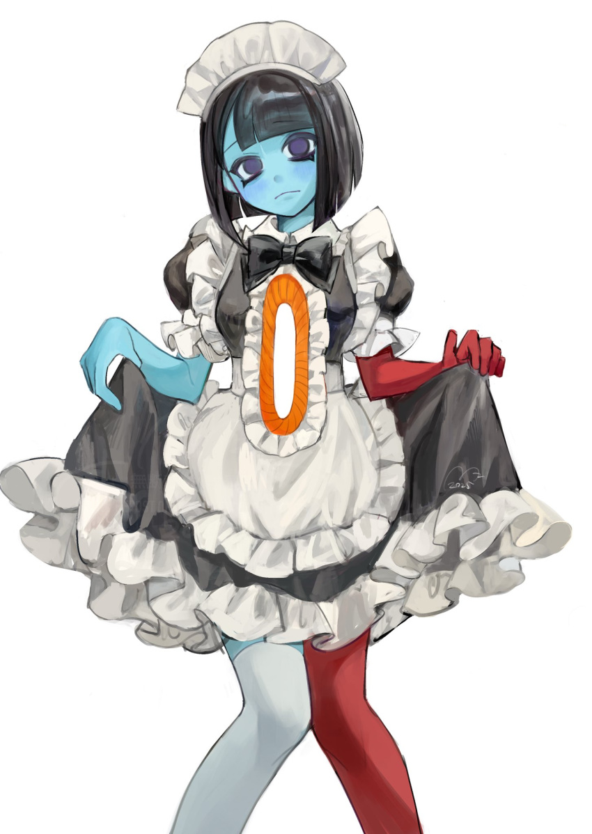 Safebooru - 1girl apron black hair blue skin blunt bangs blunt ends bob ...
