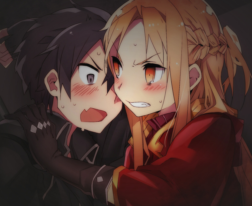 Safebooru - 1boy 1girl asuna (sao) black eyes black hair brown eyes brown hair female gloves ...