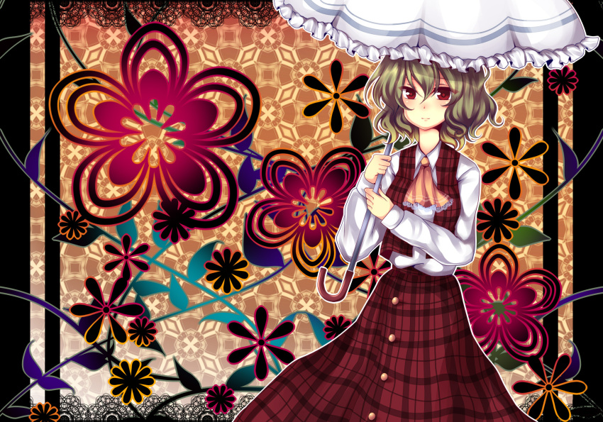 Safebooru - 1girl ascot blush floral background green hair highres ...