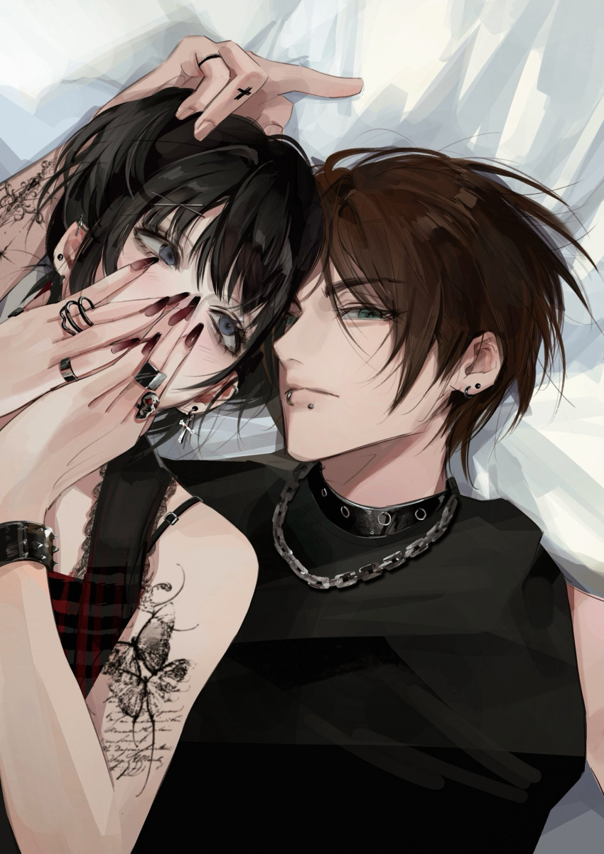 Safebooru - 1boy 1girl black hair black shirt blue eyes brown hair collar couple eren yeager ...