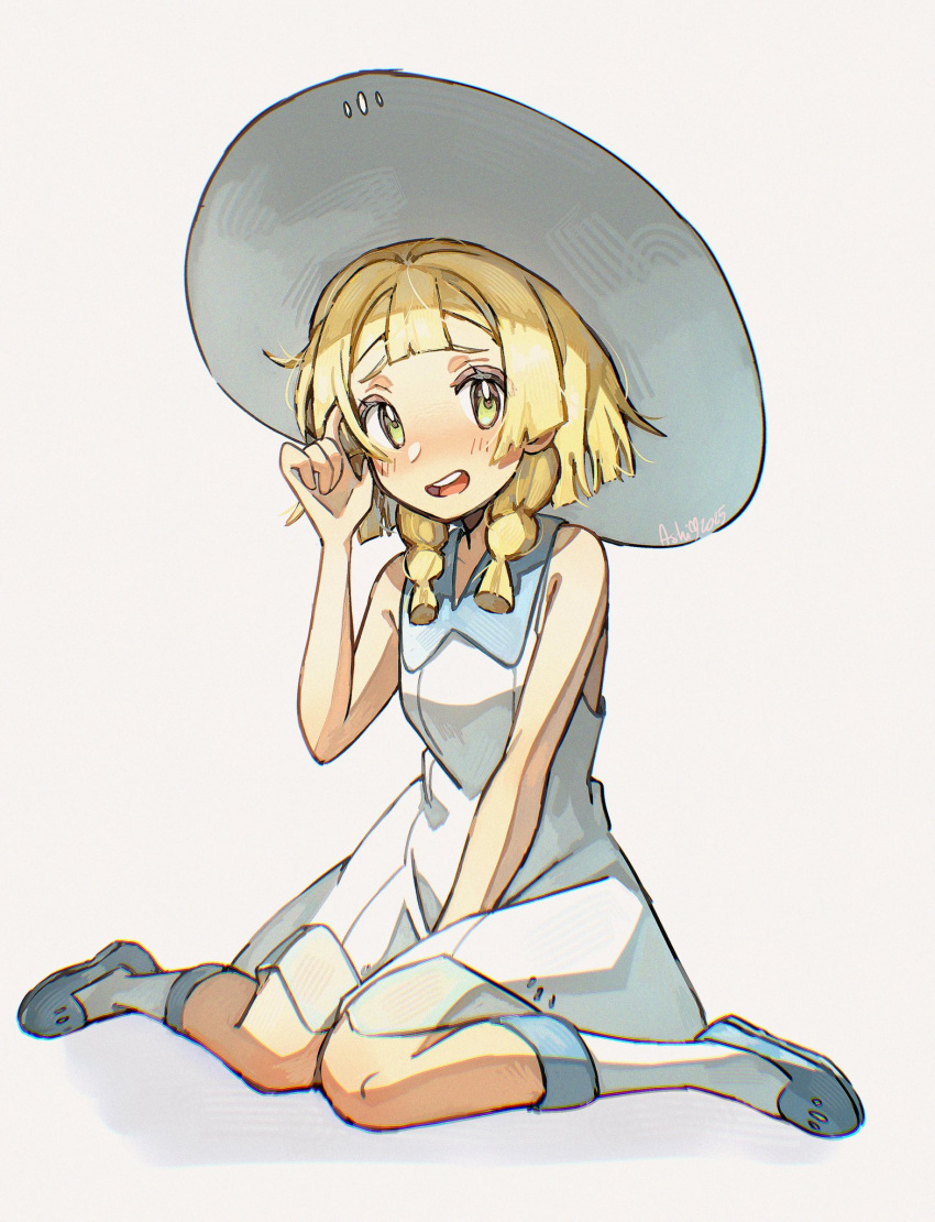Safebooru - 1girl alien ashi blonde hair blunt bangs blush braid breasts collared dress dress ...
