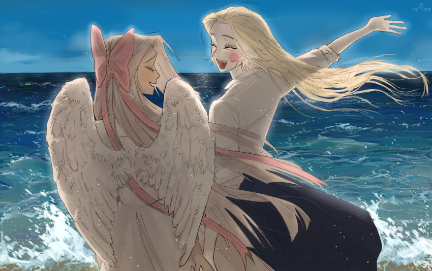 Safebooru - 2girls angel angel wings blonde hair blush stickers charlie morningstar collared ...