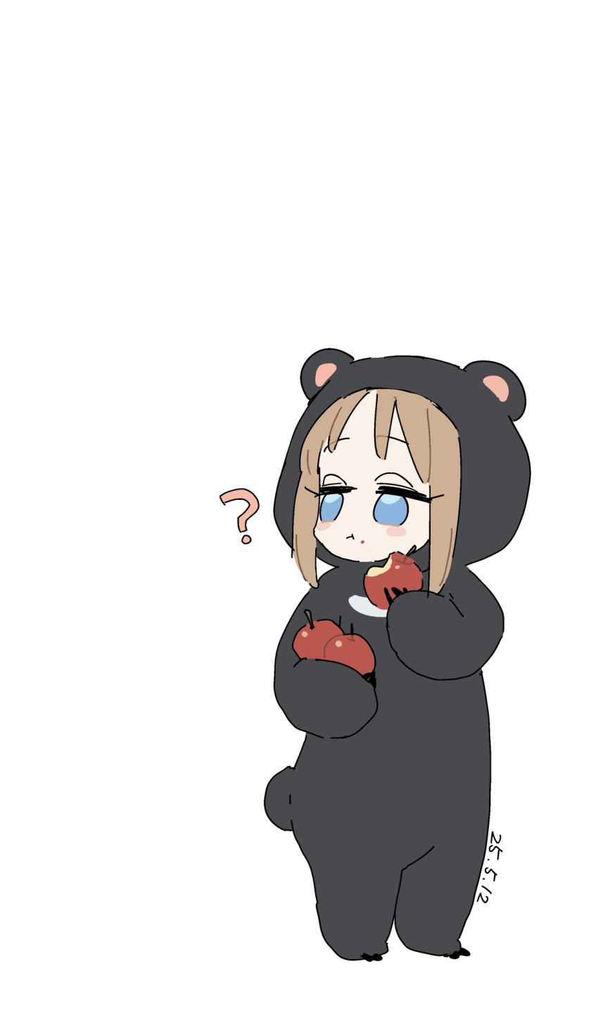 Safebooru - 1girl ? animal costume apple bear costume blue eyes blush stickers bouen brown hair ...