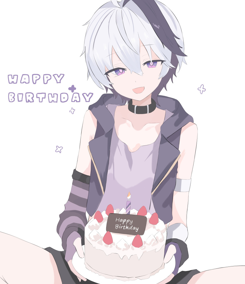 Safebooru - 1girl absurdres arm warmers birthday black collar black hair cake candle ceiling ...