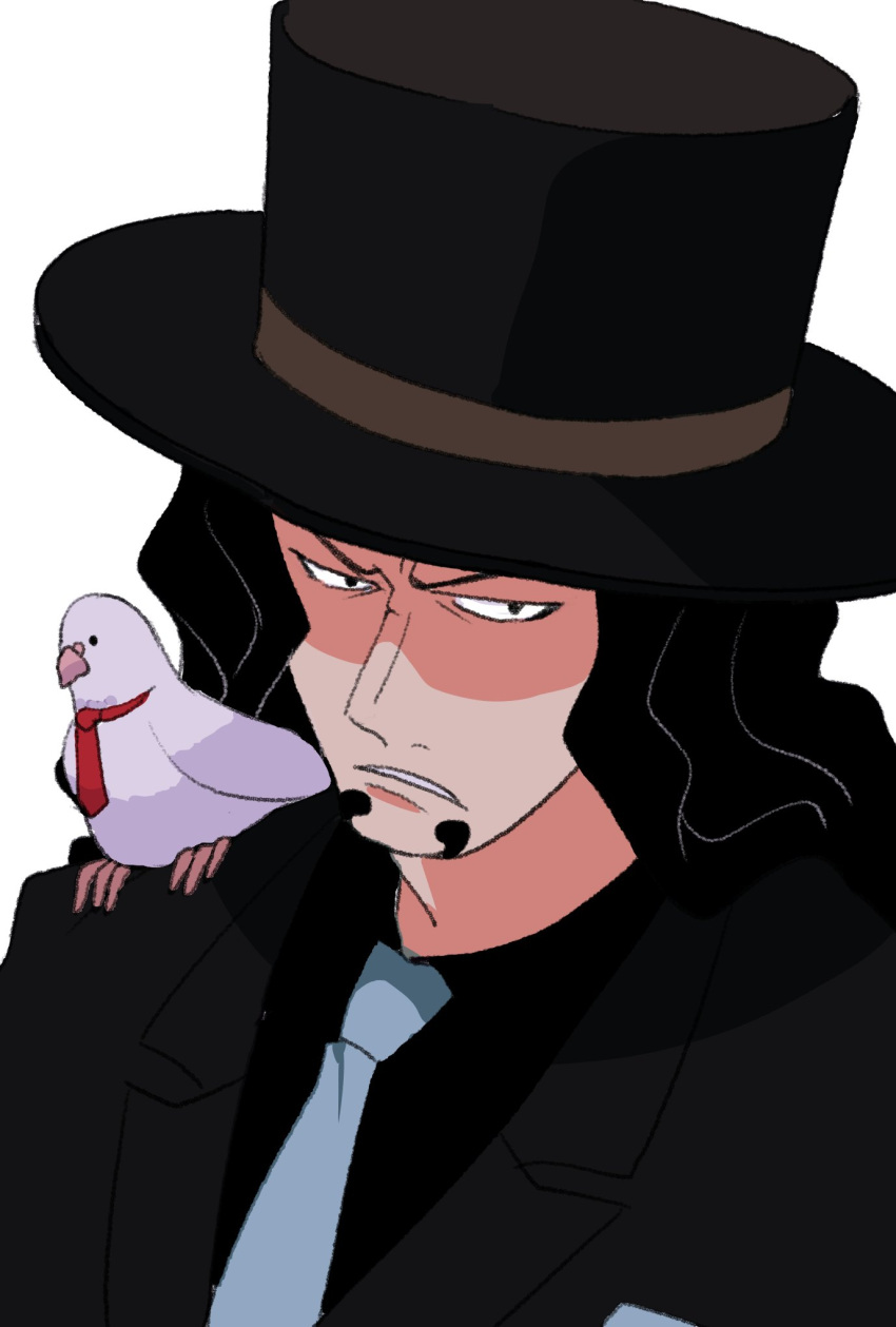 Safebooru - 1boy animal on shoulder bird bird on shoulder black hair ...