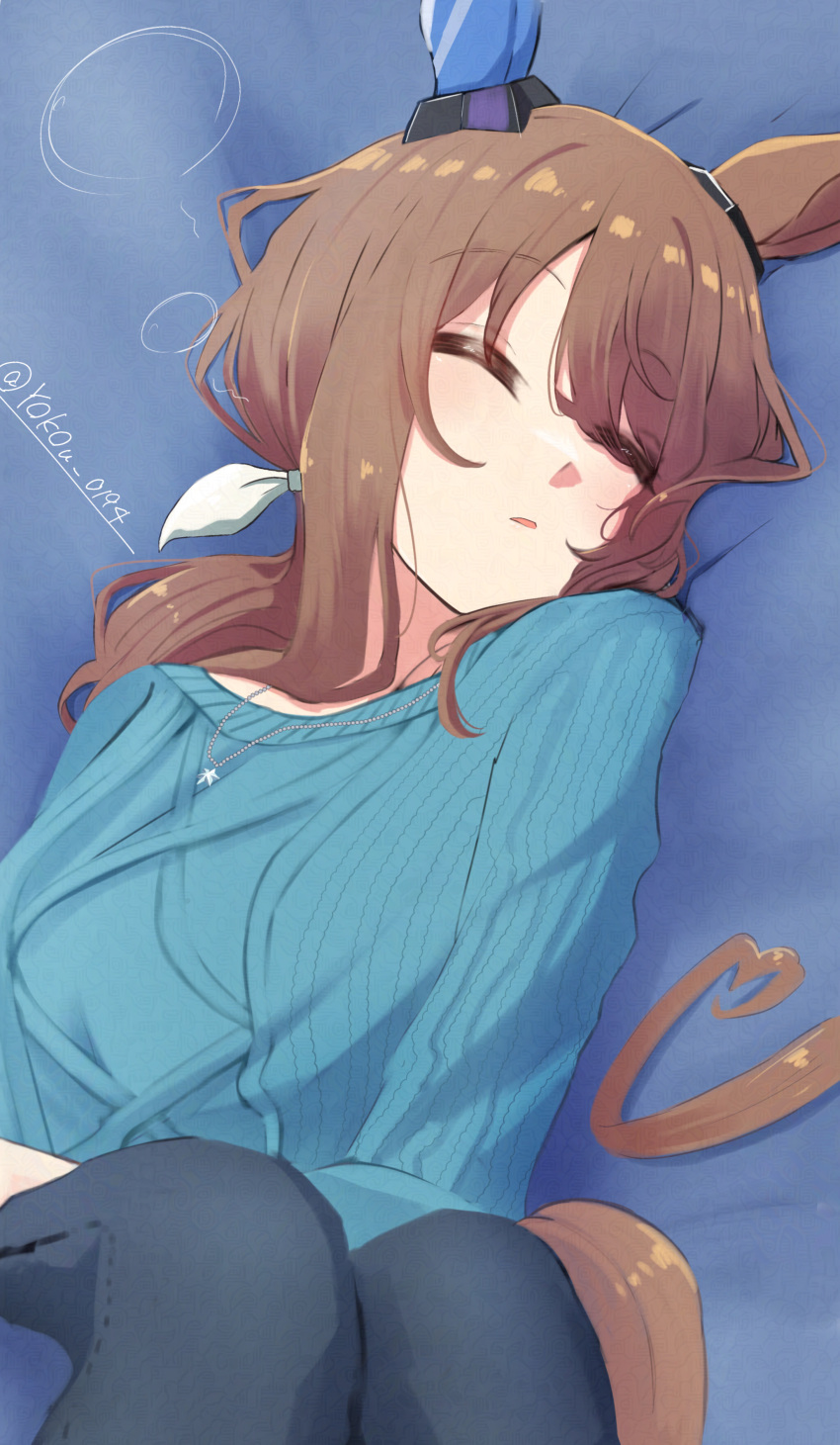 Safebooru - 1girl absurdres admire vega (umamusume) animal ears bed blush breasts casual closed ...