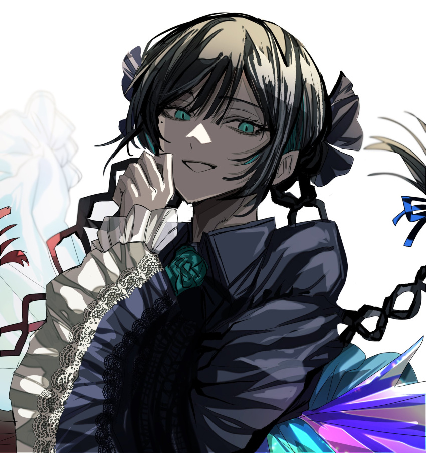 Safebooru - 1girl ado (utaite) black dress black hair blue eyes braid ...