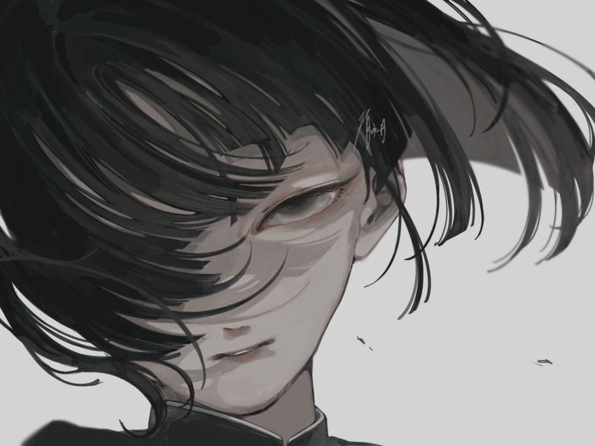 Safebooru - 1boy black hair hair over one eye highres looking at viewer ...