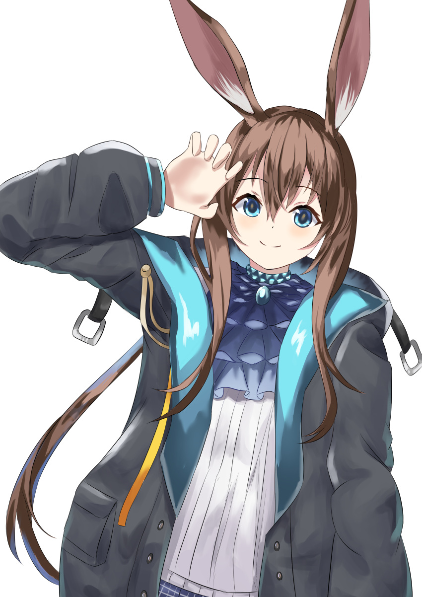 Safebooru - 1girl absurdres amiya (arknights) animal ears arknights arm up ascot black jacket ...