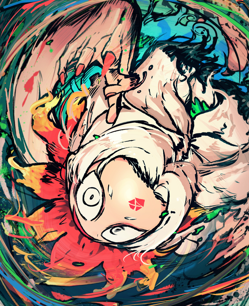 Safebooru - 1girl blue background claw pose claws colorful background commentary request ...